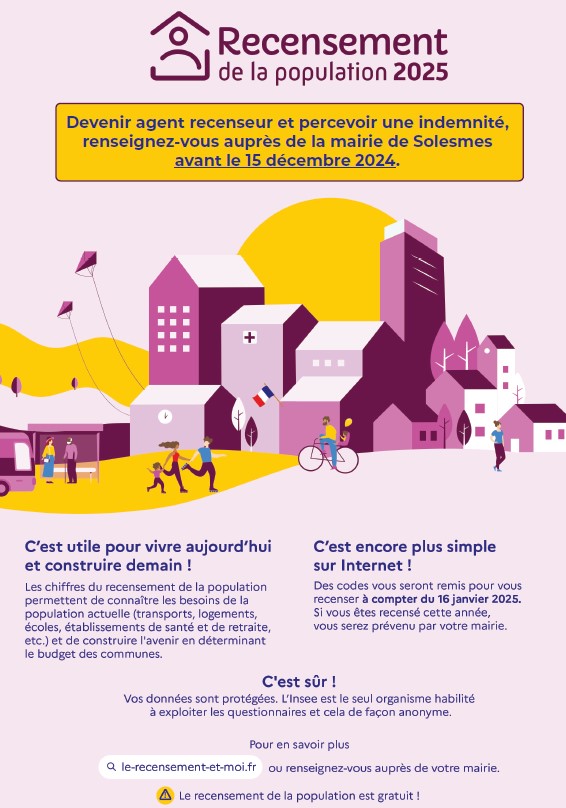 Recensement de la population 2025 : la mairie recrute des agents recenseurs